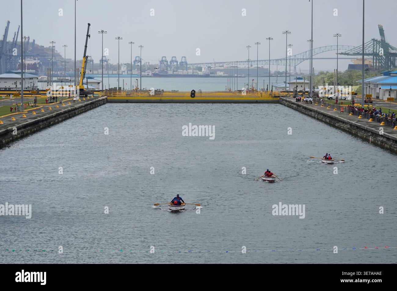 Panama Canal workers take part in a rowing competition at the Cocoli ...
