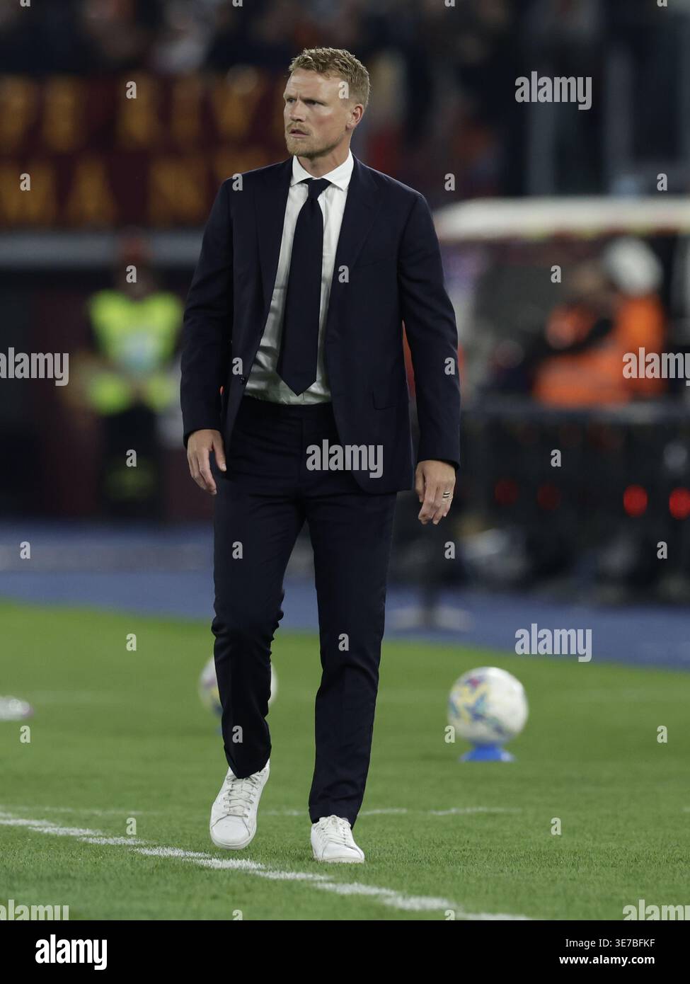 Rome, Italy. 10th Apr, 2026. Pisa's Swedish coach Oscar Hiljemark looks ...