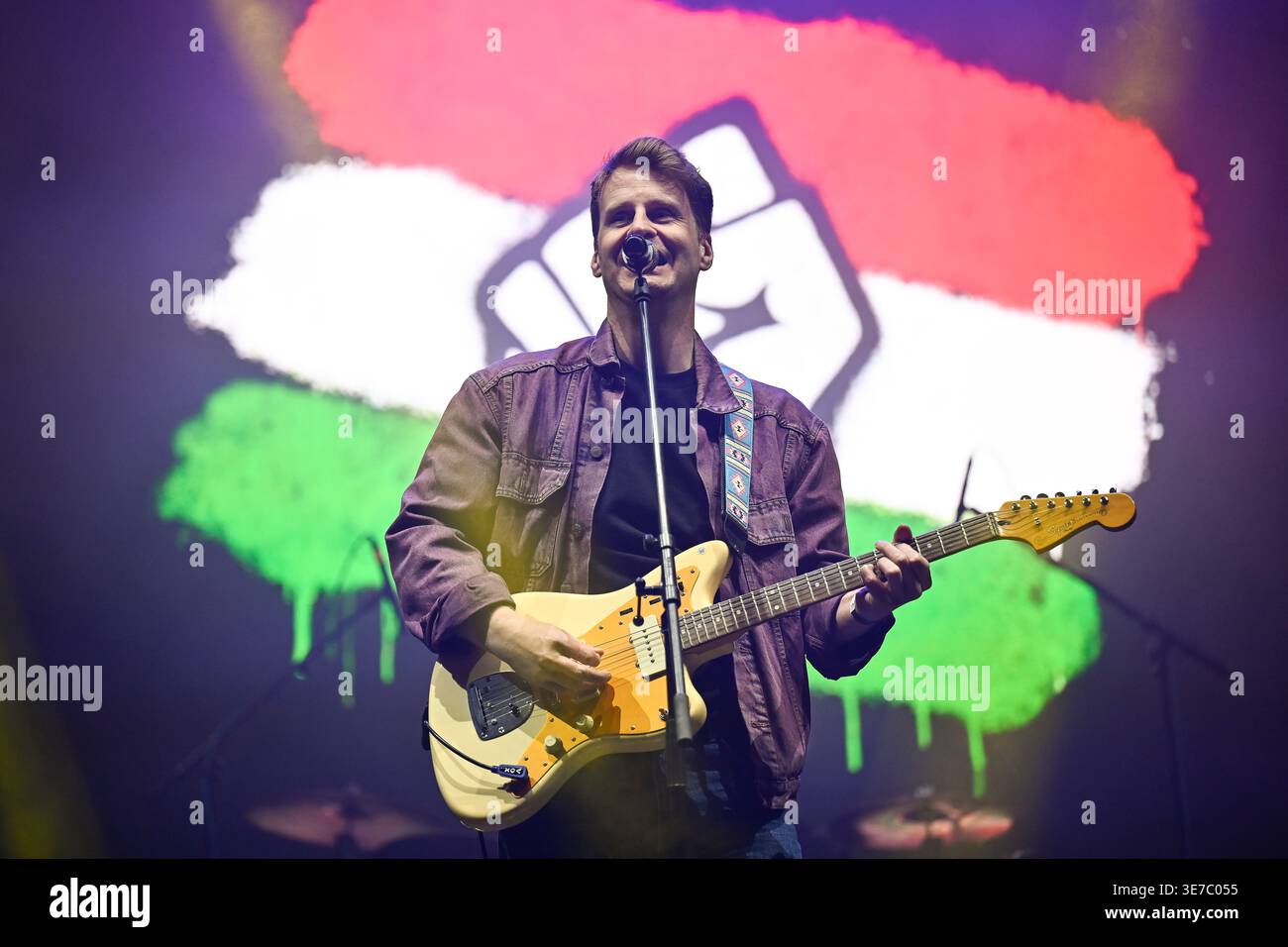 Benedek Szabó, frontman of the band Galaxisok, performs during an anti ...