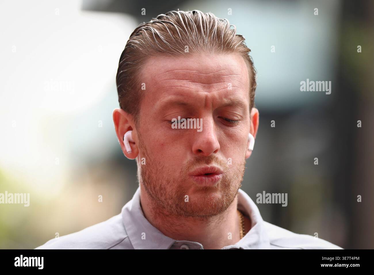 Jordan Pickford of Everton arrives at the ground before the Brentford v ...
