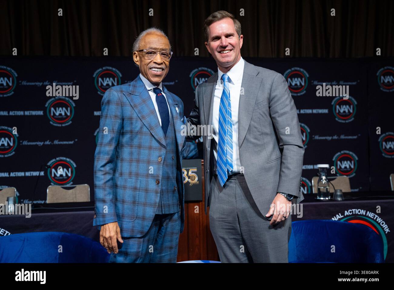 Kentucky Gov. Andy Beshear poses with Rev. Al Sharpton at the National ...