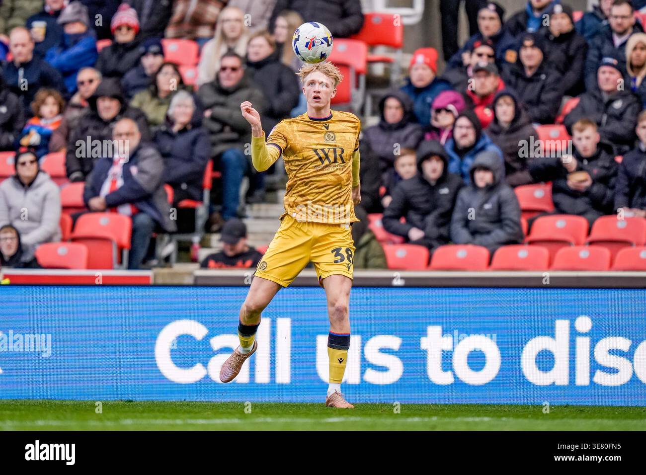 Tom Atcheson of Blackburn Rovers controls the ball during the Sky Bet ...