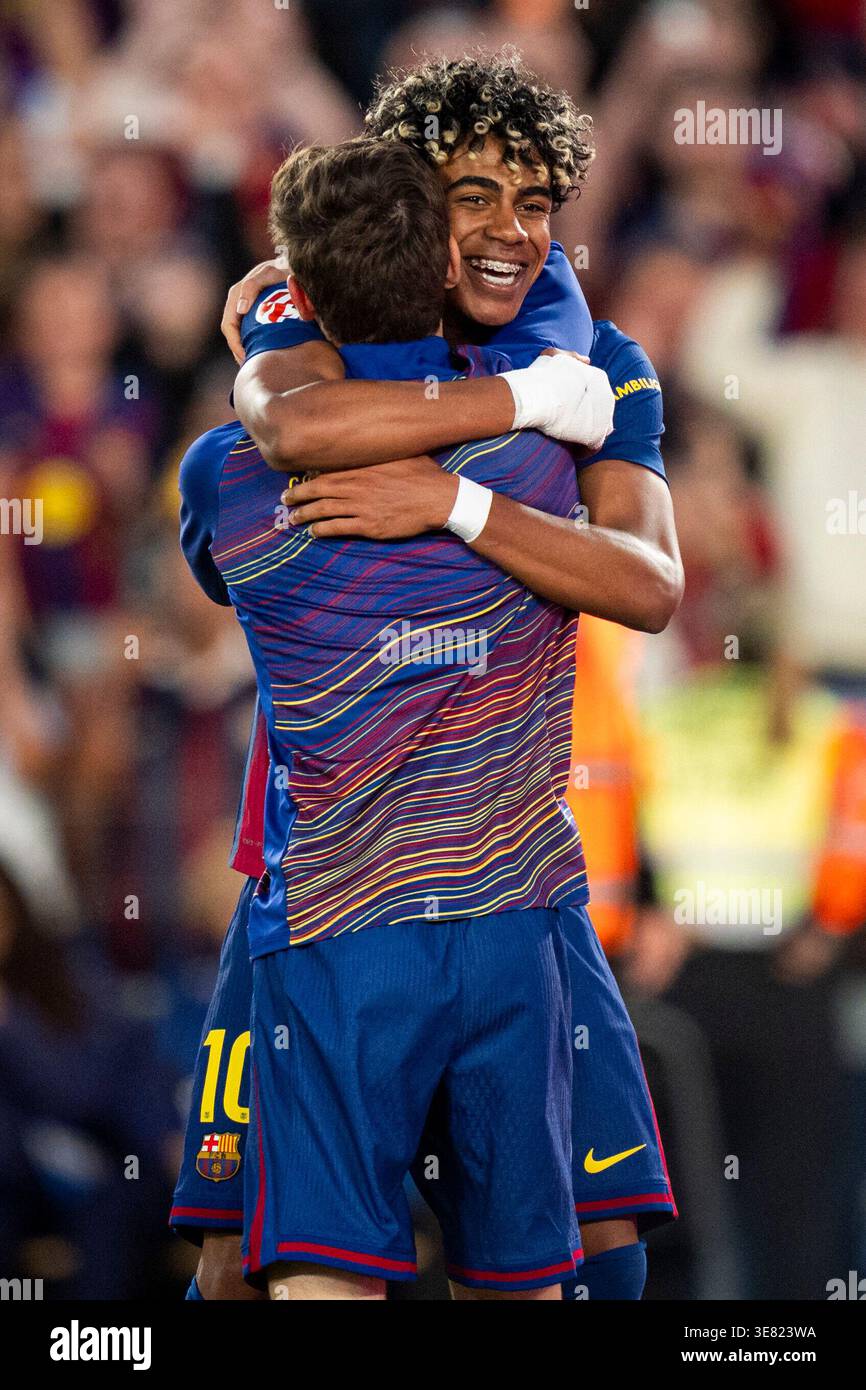 Barcelona, Spain. 11th Apr, 2026. Lamine Yamal (FC Barcelona) and Gavi ...