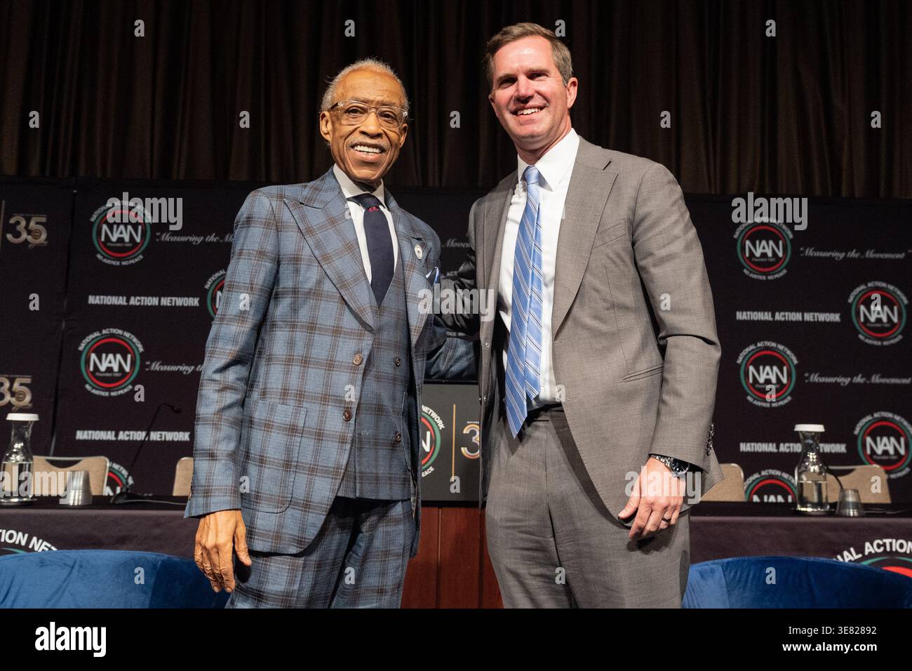 Governor of Kentucky Andy Beshear poses with Reverend Al Sharpton after ...