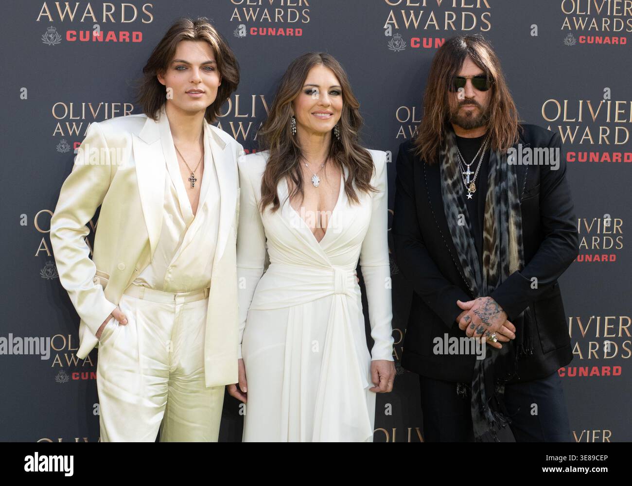Damian Hurley, Elizabeth Hurley and Billy Ray Cyrus attends The Olivier ...