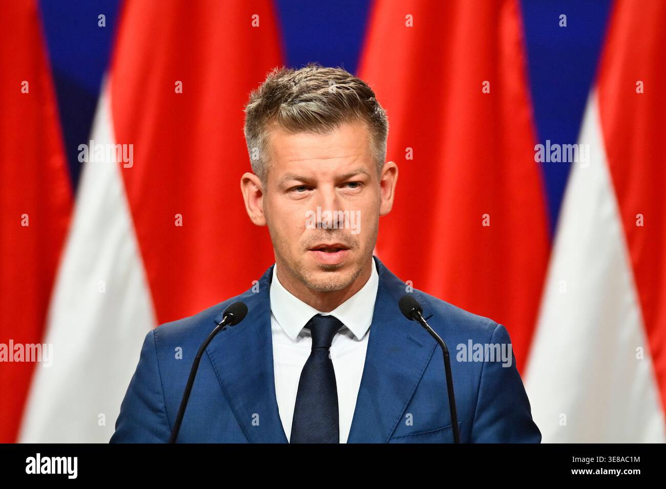 Peter Magyar speaks to the media in Budapest, Hungary, Monday, April 13 ...