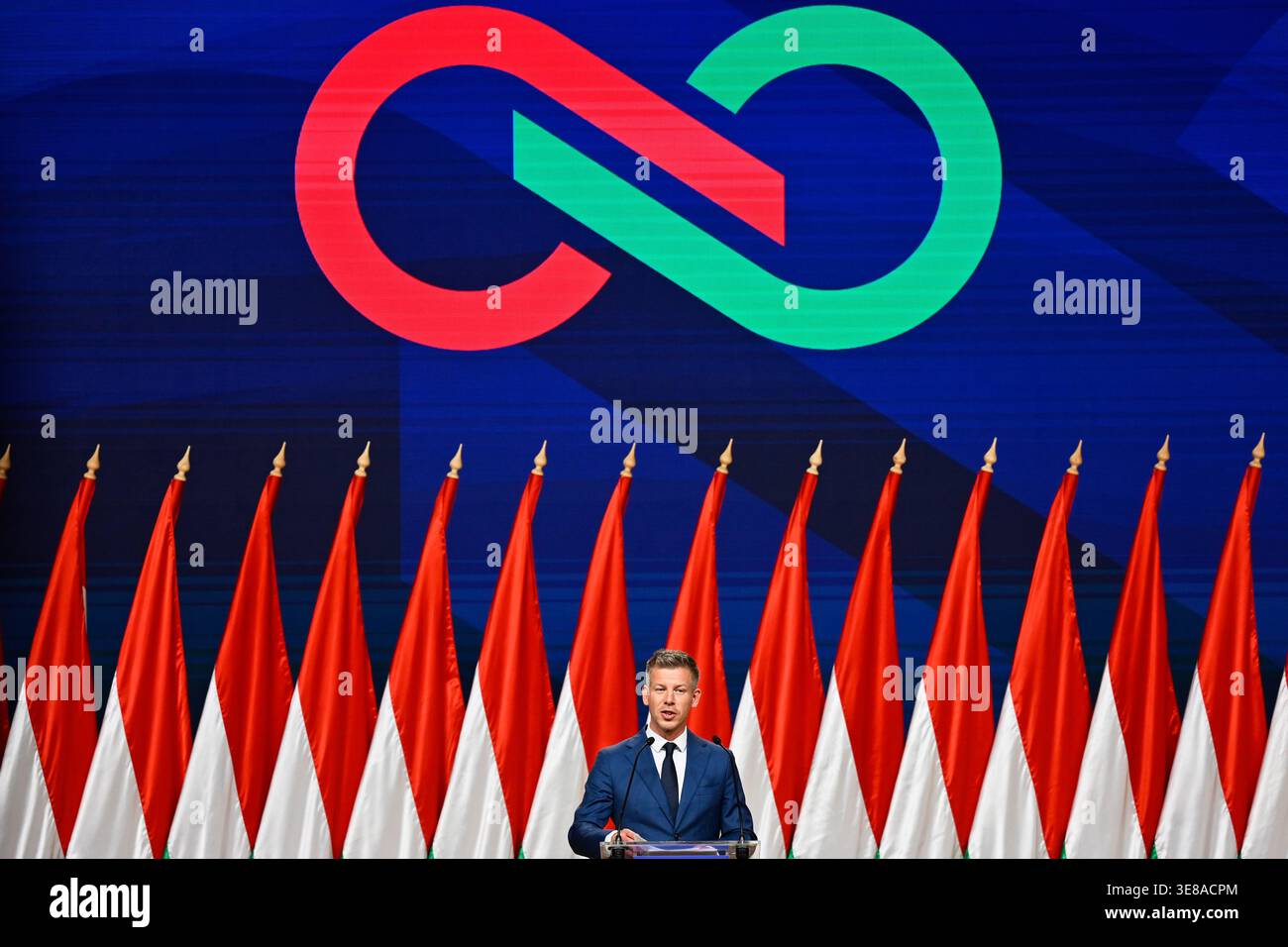 Peter Magyar speaks to the media in Budapest, Hungary, Monday, April 13 ...