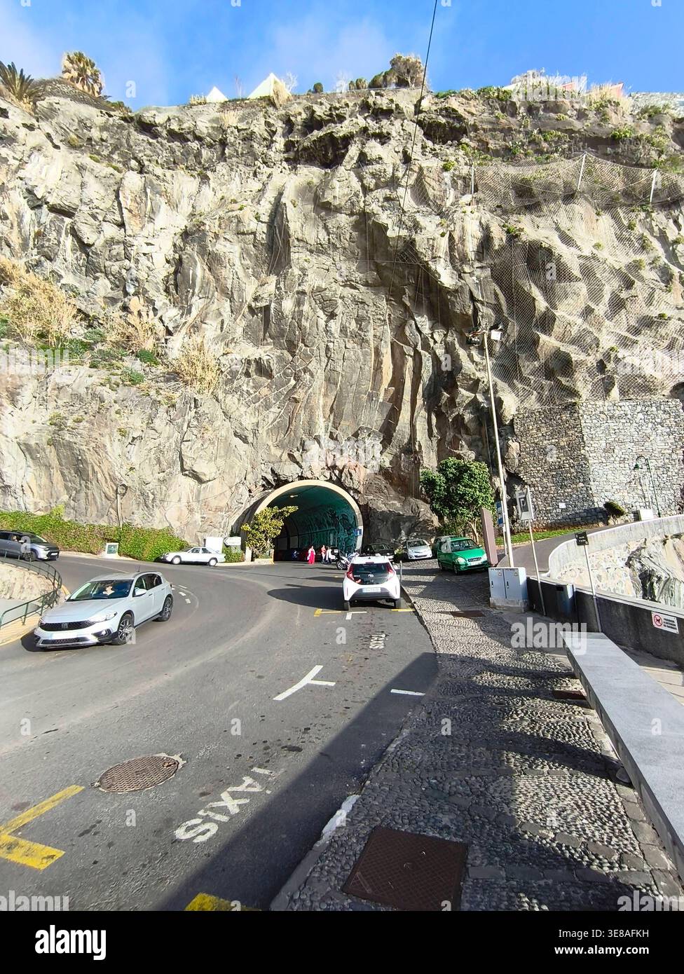 a car tunnel on the road, passageway through a mountain car tunnel on ...