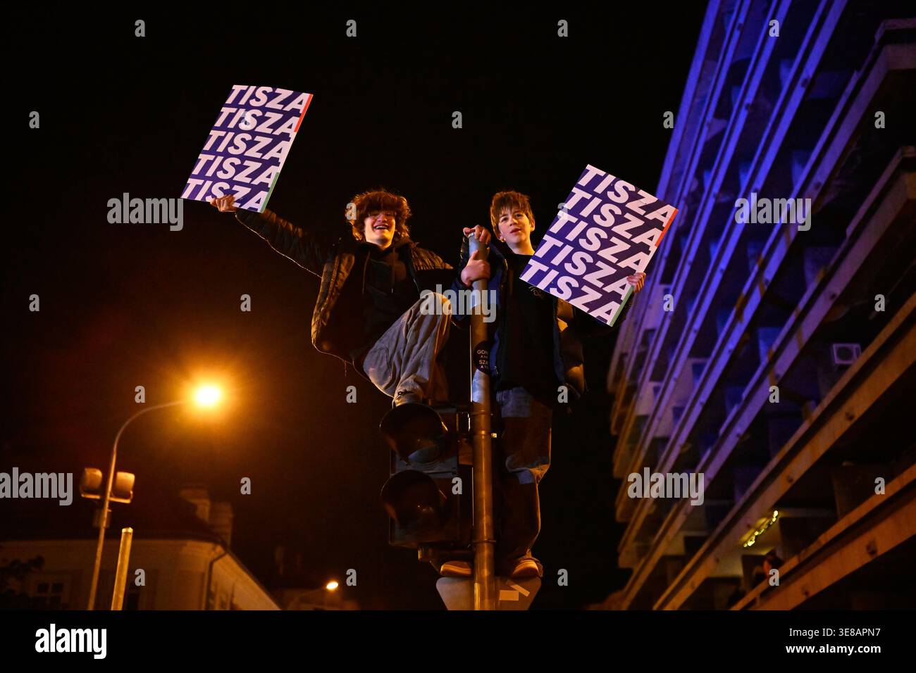 Youngsters celebrate in Budapest, Hungary, Monday, April 13, 2026 ...