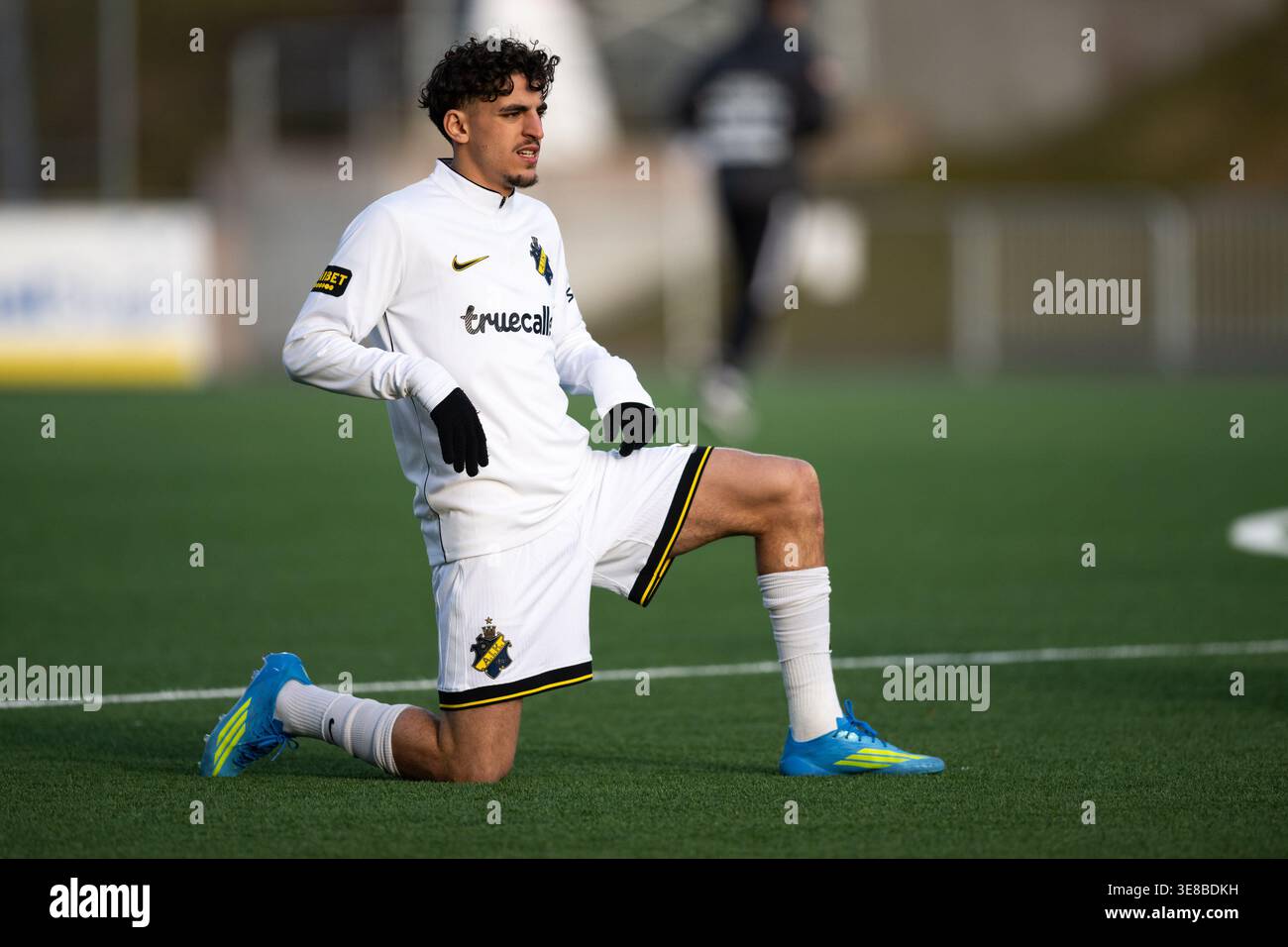 STOCKHOLM, SWEDEN - APRIL 13: Taha Ayari (45) of AIK during the warmups ...