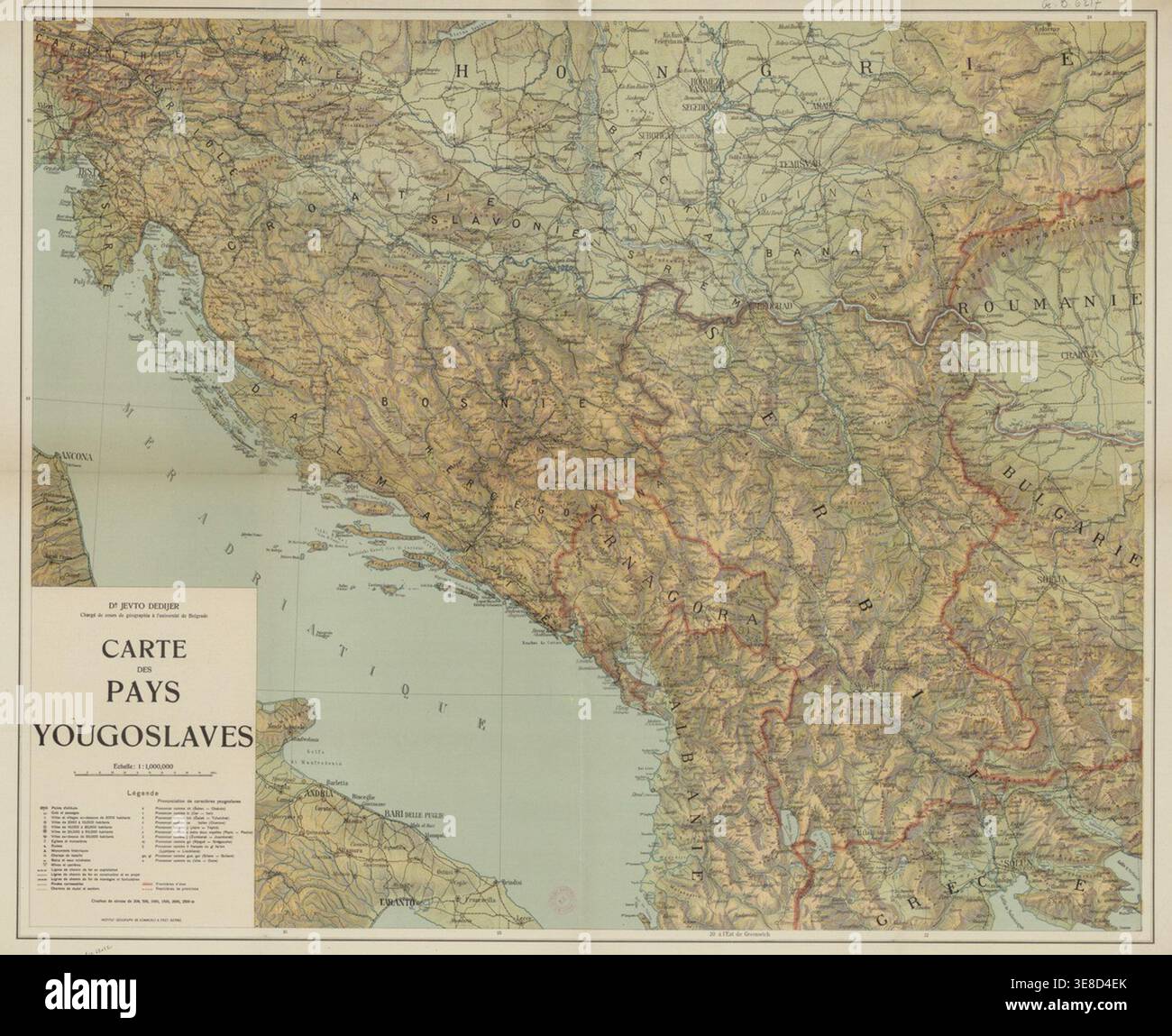 Historical map titled Carte des pays yougoslaves by Jevto Dedijer ...