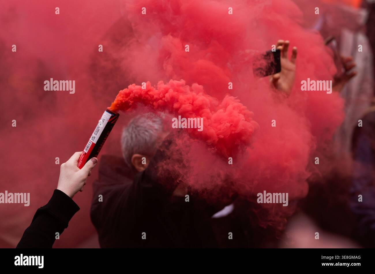 Liverpool fans set of flares ahead of the UEFA Champions League quarter ...
