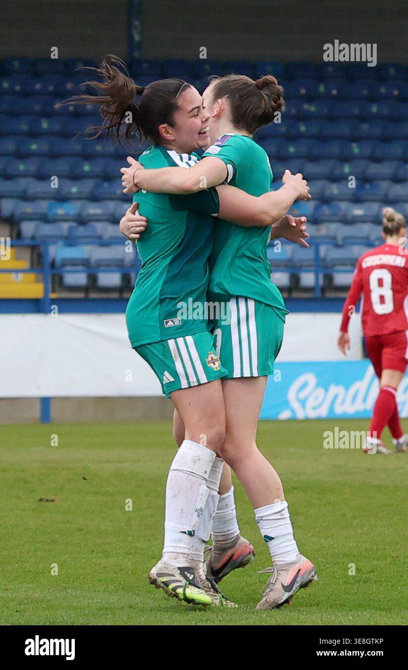 Northern Ireland's Joely Andrews and Keri Halliday embrace during the ...