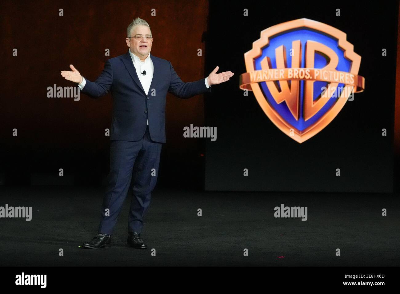 Patton Oswalt speaks during the Warner Bros. presentation at CinemaCon ...
