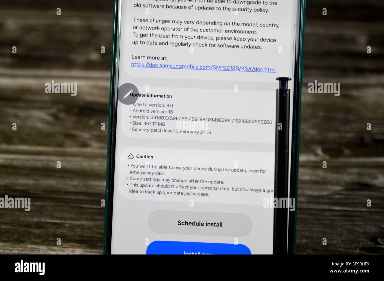 Cairo, Egypt, March 28 2026: Installing Samsung software update for ...