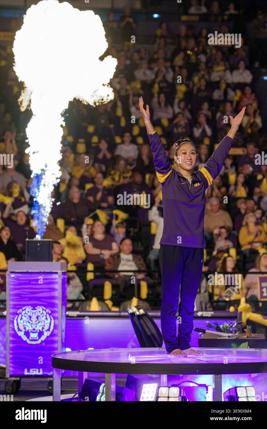LSU gymnast Kailin Chio is introduced during an NCAA gymnastics meet on ...
