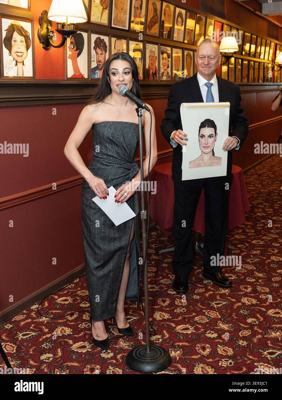 Lea Michele speaks during her portrait unveiling at Sardi's in New York ...