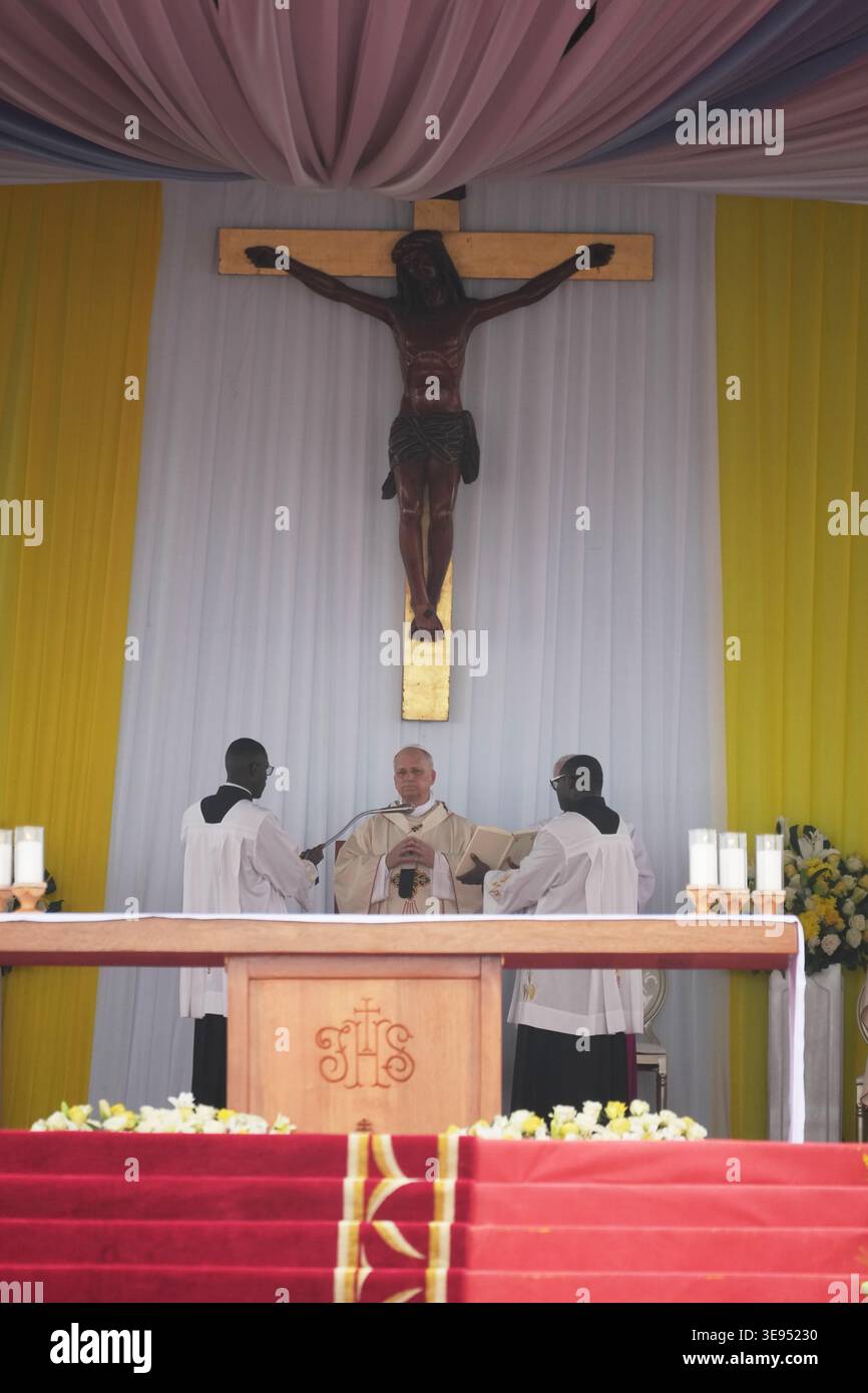 Pope Leo XIV celebrates Mass in the Japoma Stadium, in Douala, Cameroon ...