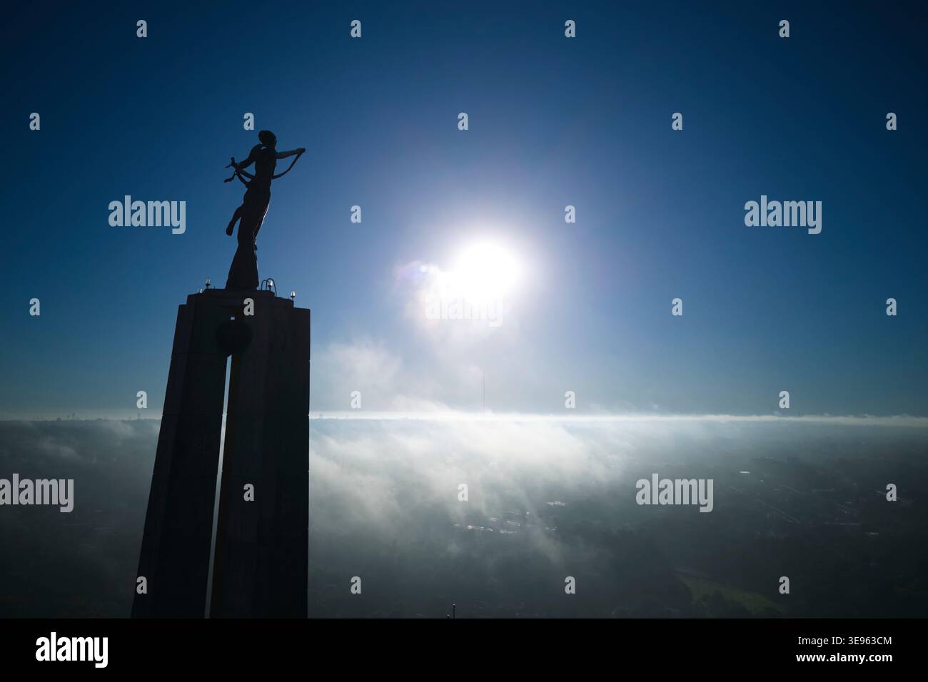The Victorious Peace statue is silhouetted against a morning sky at ...