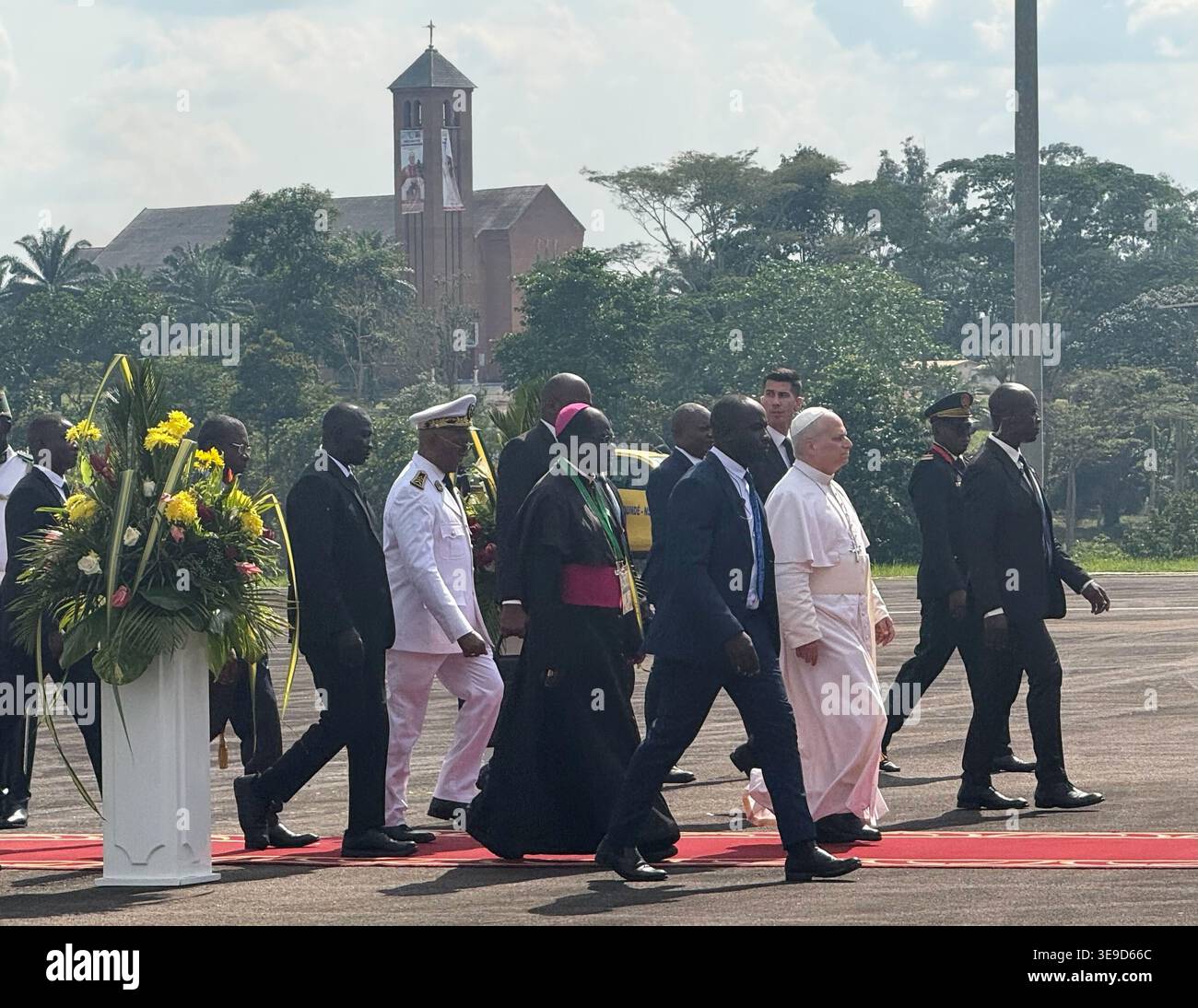 18 April 2026, Cameroon, Jaunde: Pope Leo XIV arriving at the airport ...