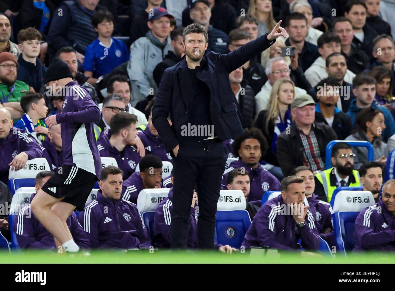 Manchester United head coach Michael Carrick reacts and gestures during ...