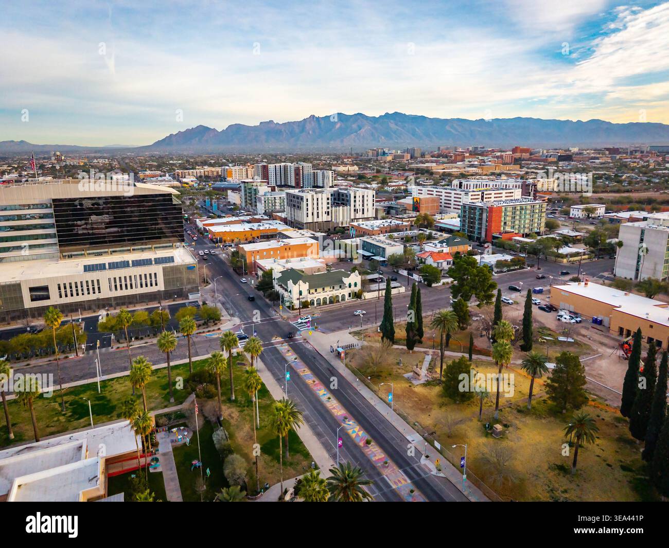 Tucson, AZ, USA - February 15, 2026: Aerial perspective shows Tucson ...