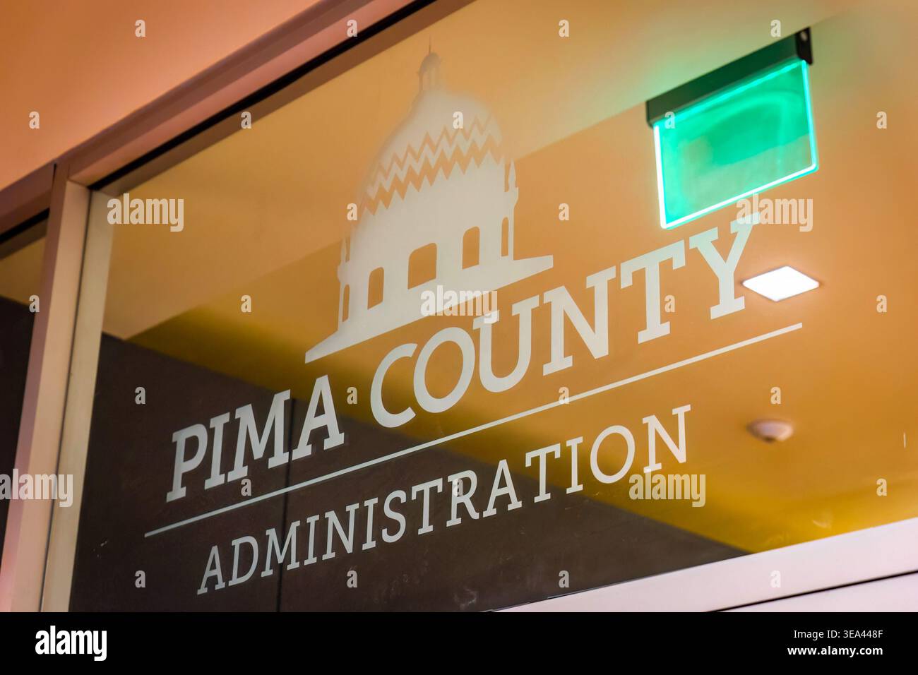 Tucson, AZ, USA - February 15, 2026: Door sign identifies Pima County ...