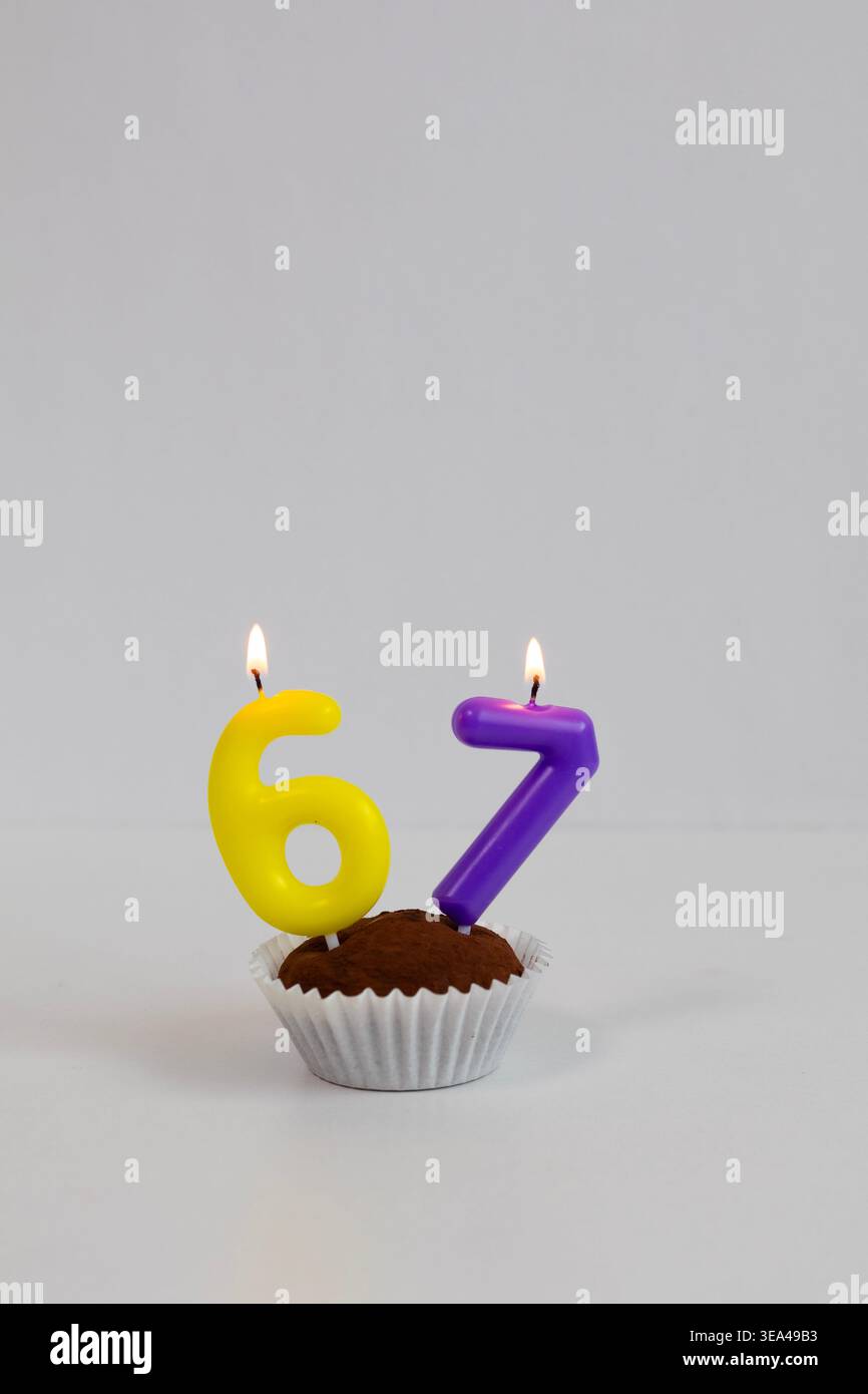 Six Seven birthday meme concept with cupcake and number candles on ...