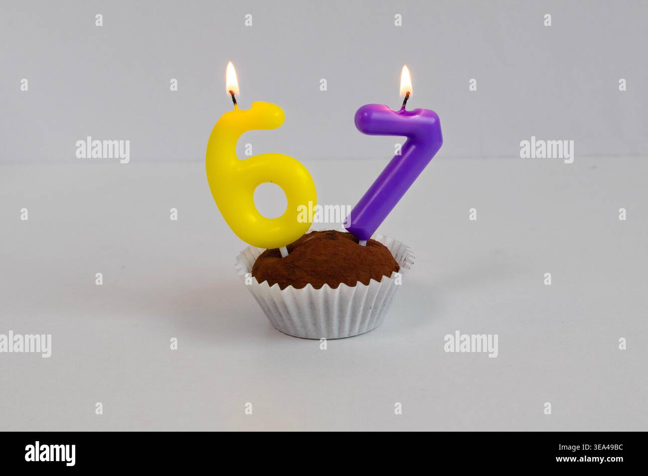 Six Seven birthday meme concept with cupcake and number candles on ...