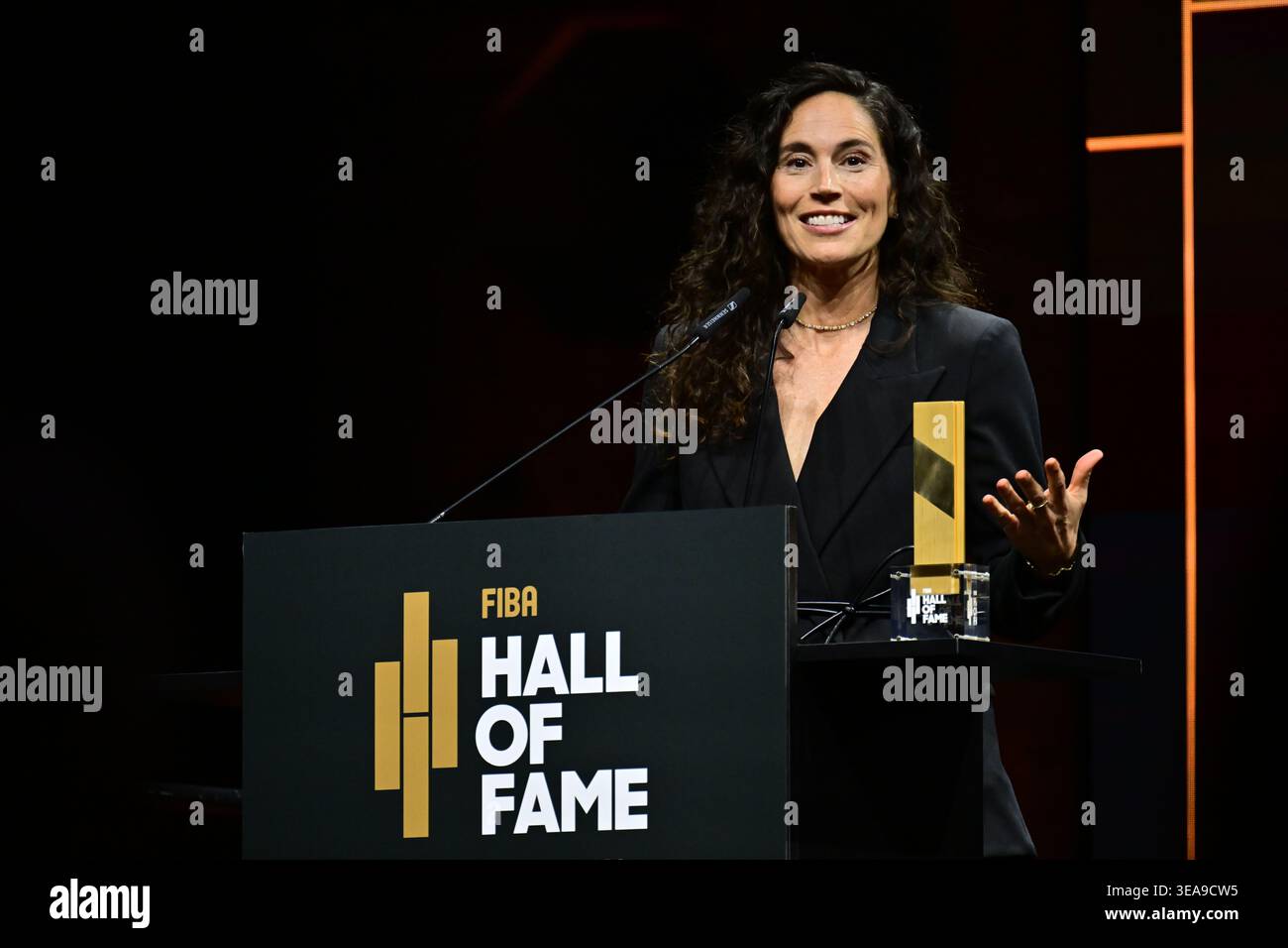 21 April 2026, Berlin: Sue Bird, former US basketball player, speaks ...