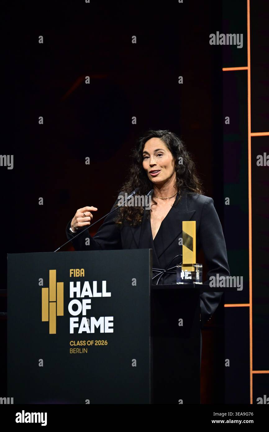 21 April 2026, Berlin: Sue Bird, former US basketball player, speaks ...