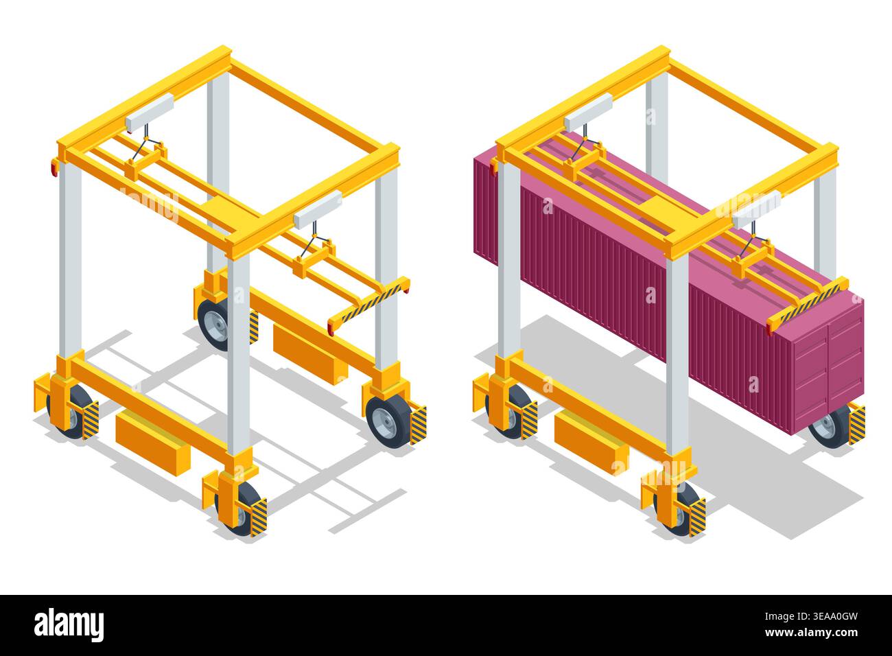 Isometric container terminal with gantry crane, truck trailer and ...