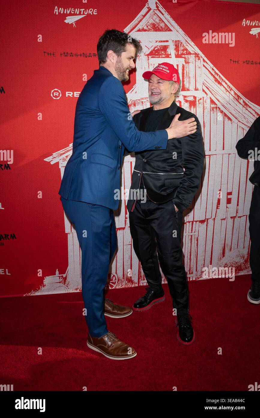Jordan Harmon, left, and Andy Serkis attend the premiere of "Animal ...
