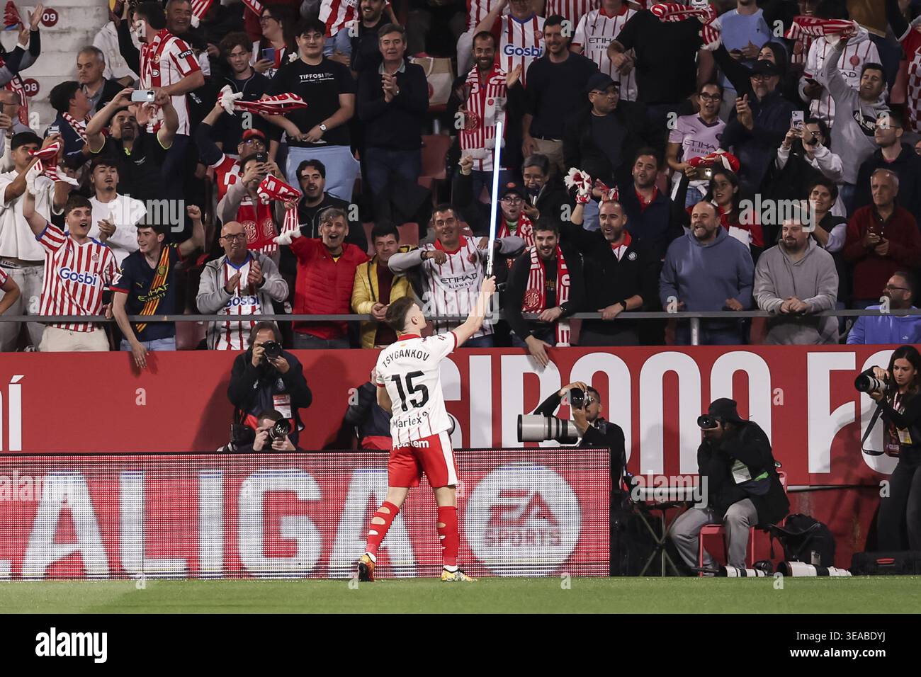 Viktor Tsygankov of Girona FC celebrates a goal 1-0 during the Spanish ...