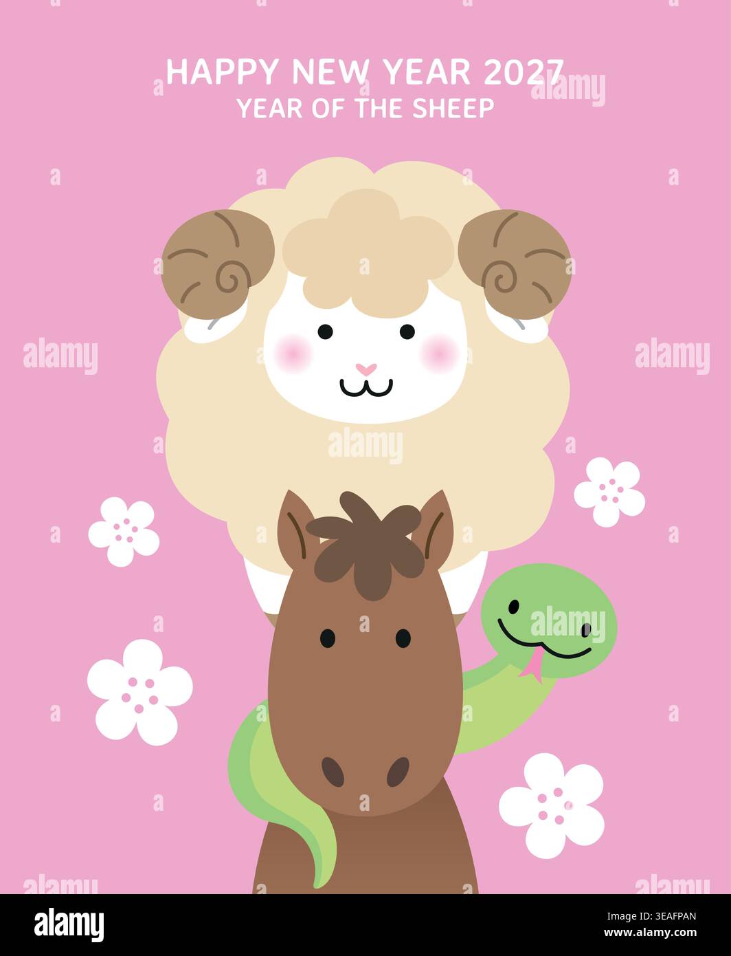 Cute zodiac sheep with zodiac horse and snake. Year of the Sheep 2027 ...