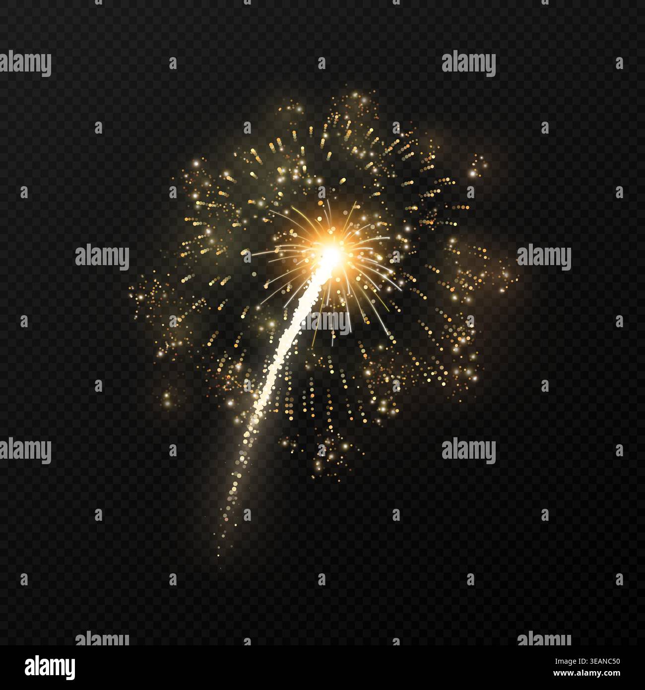 Bright golden firework sparkler bursting with trailing sparkles on a ...
