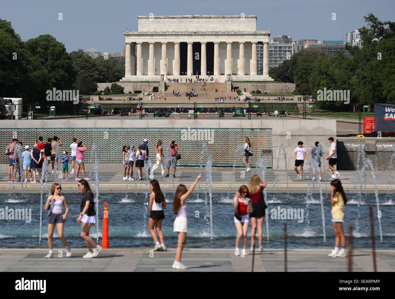 Tourists are seen visiting near the Lincoln Memorial, Thursday, April ...
