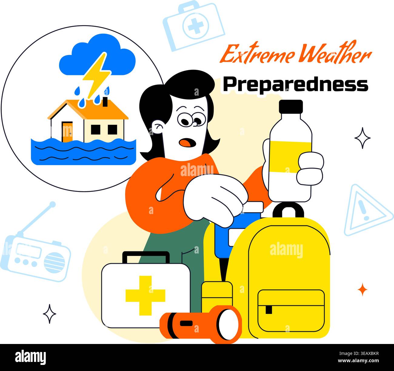 Extreme Weather Preparedness Vector Illustration With Emergency Kit ...