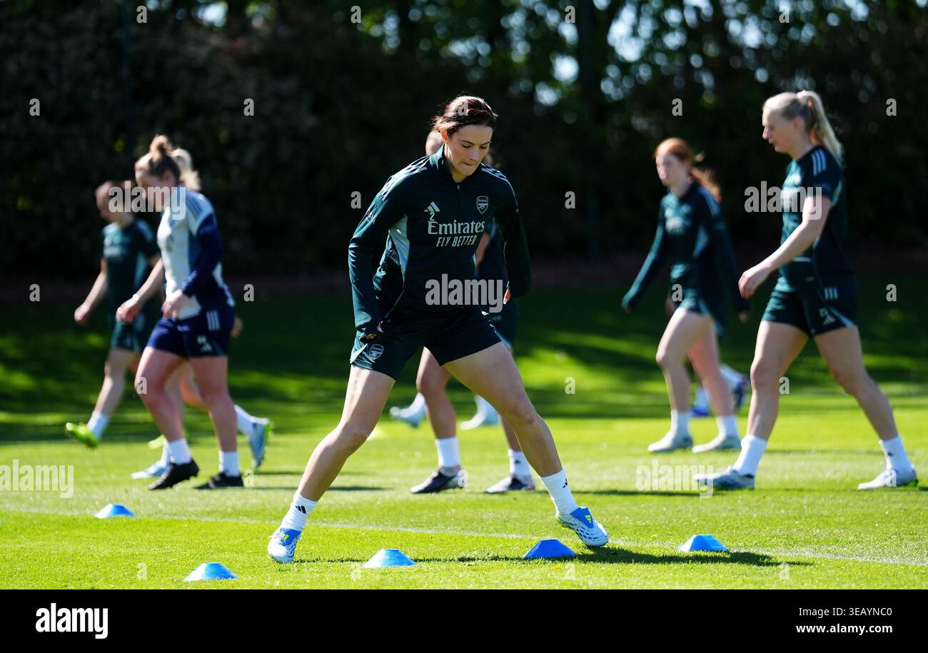 Arsenal's Emily Fox (centre) during a training session at the Sobha ...