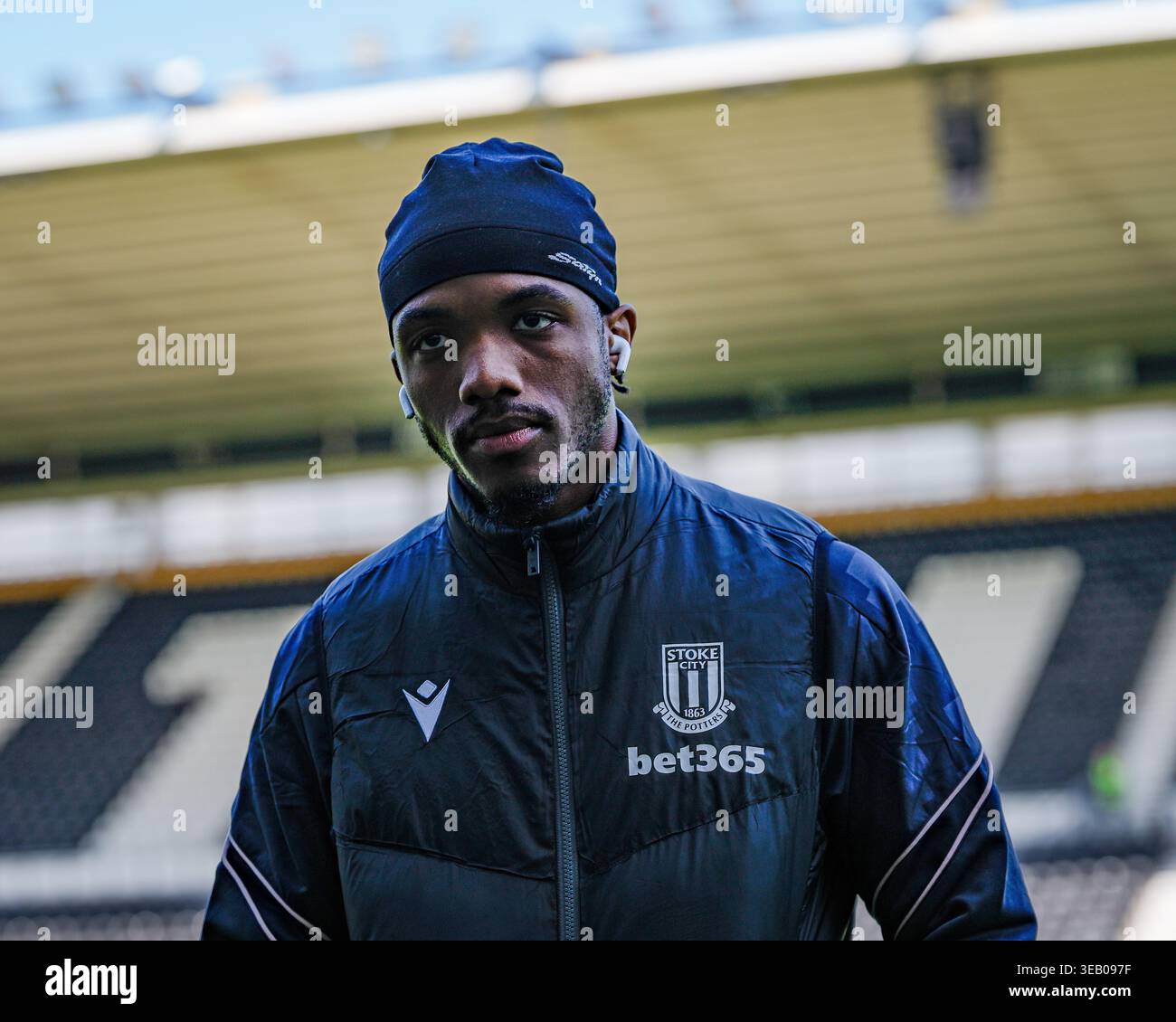 Eric Bocat of Stoke City inspects the pitch prior to kick off during ...