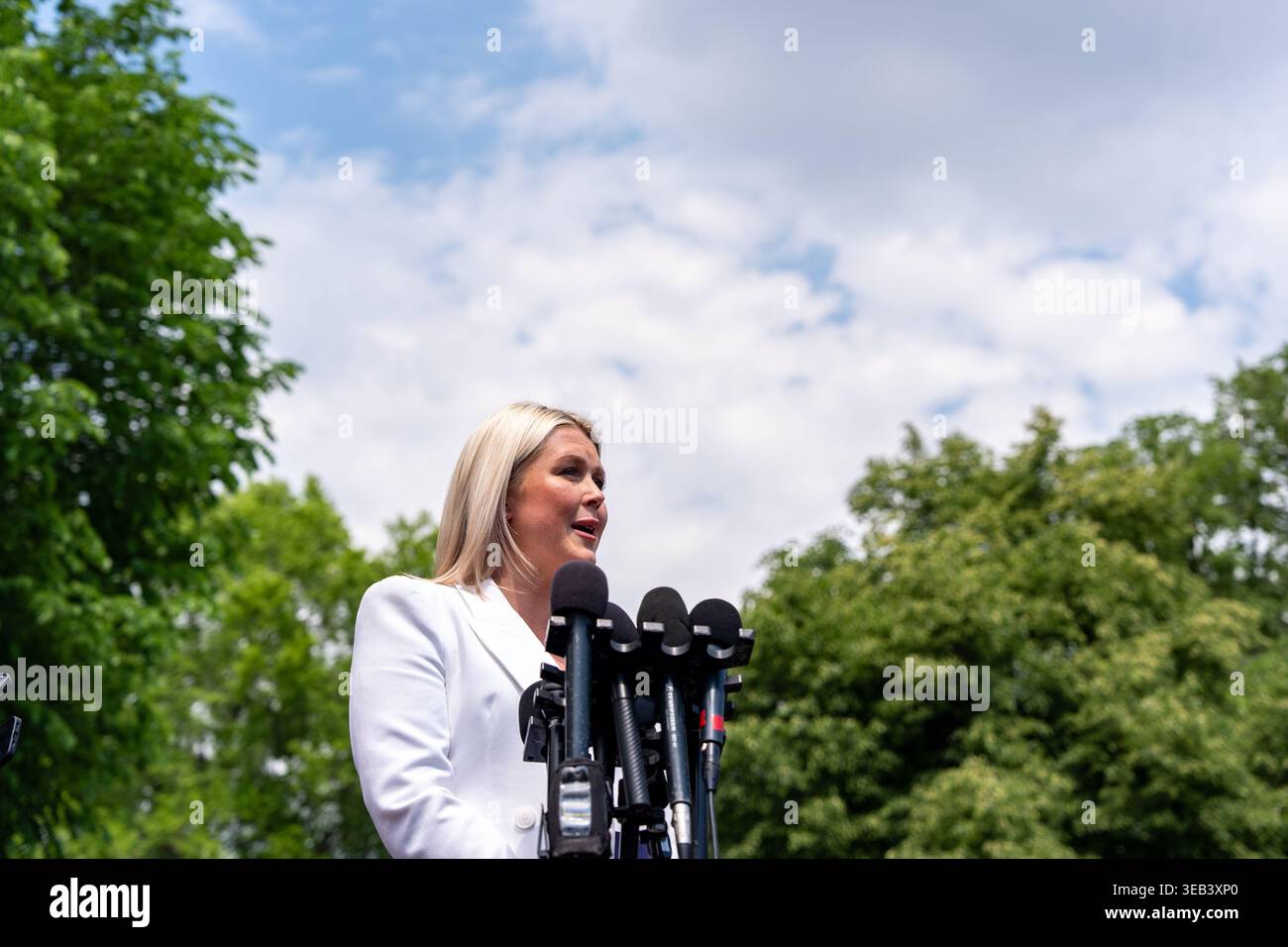 White House press secretary Karoline Leavitt speaks with reporters at ...