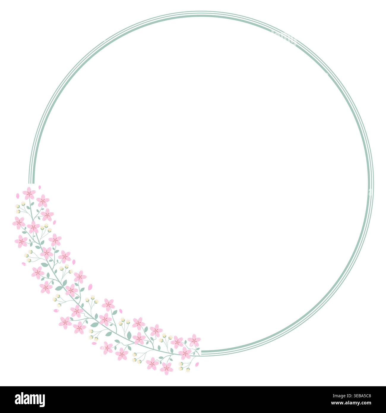 Green Circle Border Frame With Pink Cherry Blossoms Stock Vector Image ...