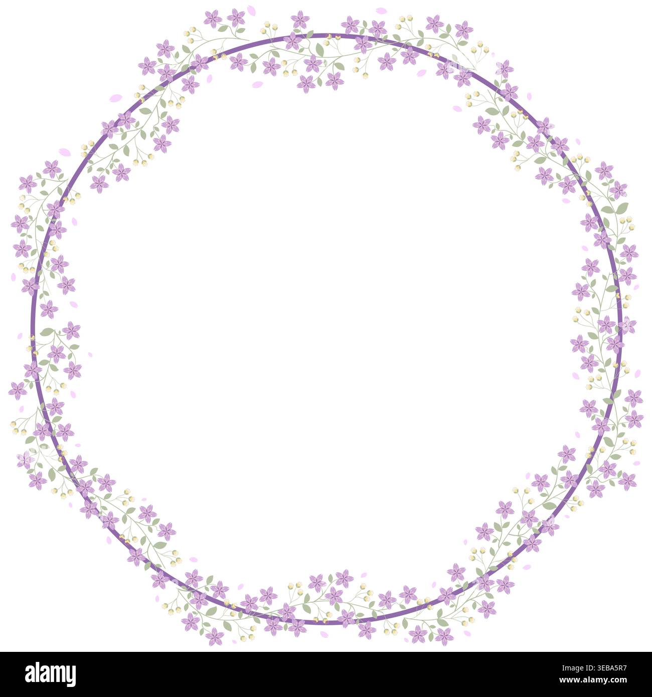 Purple Circle Floral Border Frame And Pink Cherry Blossom Stock Vector ...