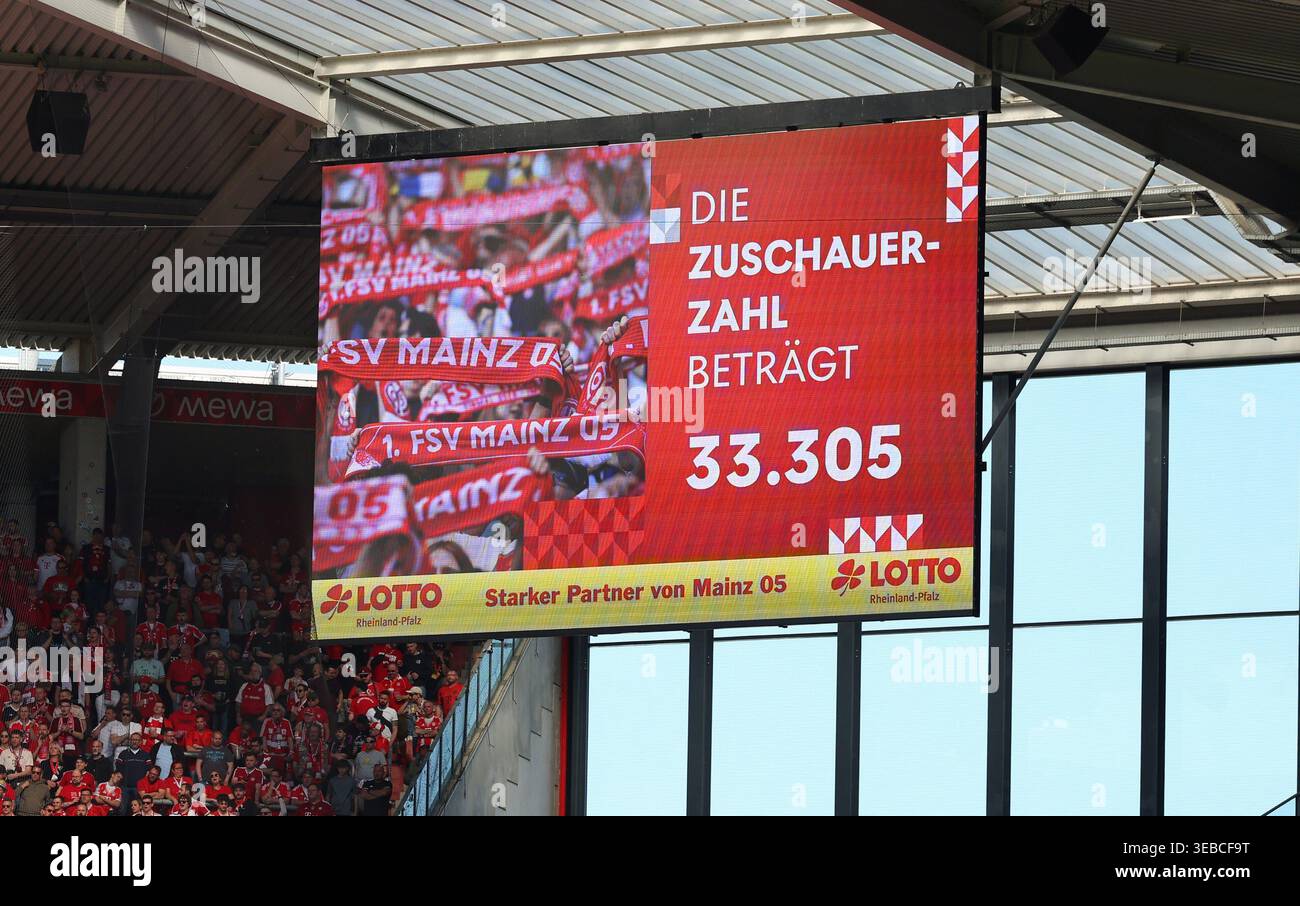 Scoreboard with spectator count, MEWA Arena Mainz, April 25, 2026 ...
