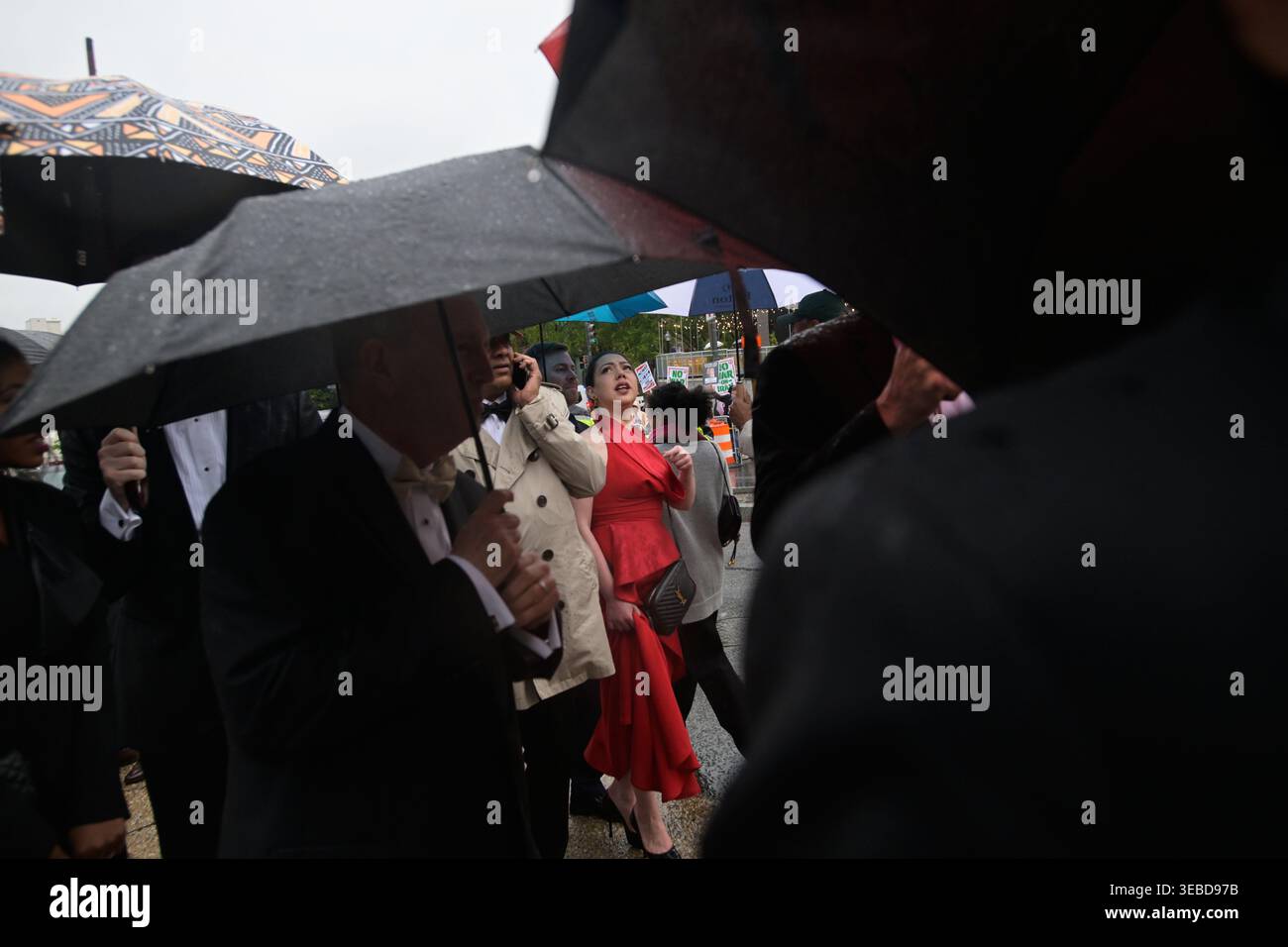 People are seen outside of the White House Correspondents Dinner ...