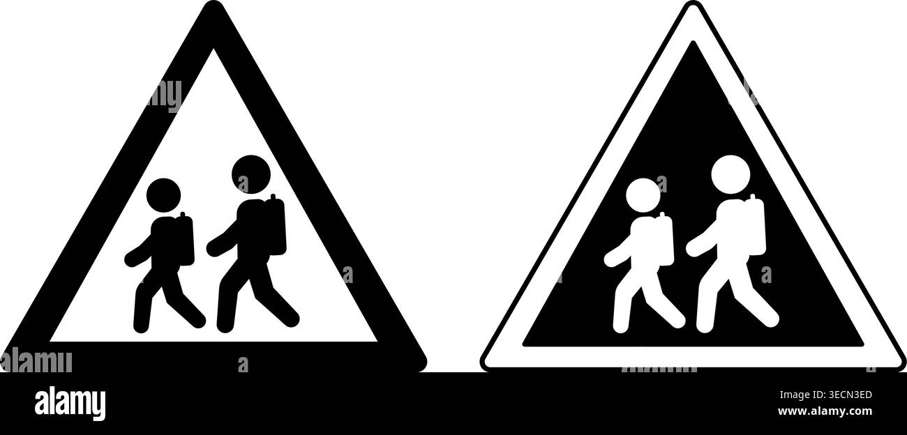 Signs Caution School Crossing. Warning Road Sign. Children With School ...
