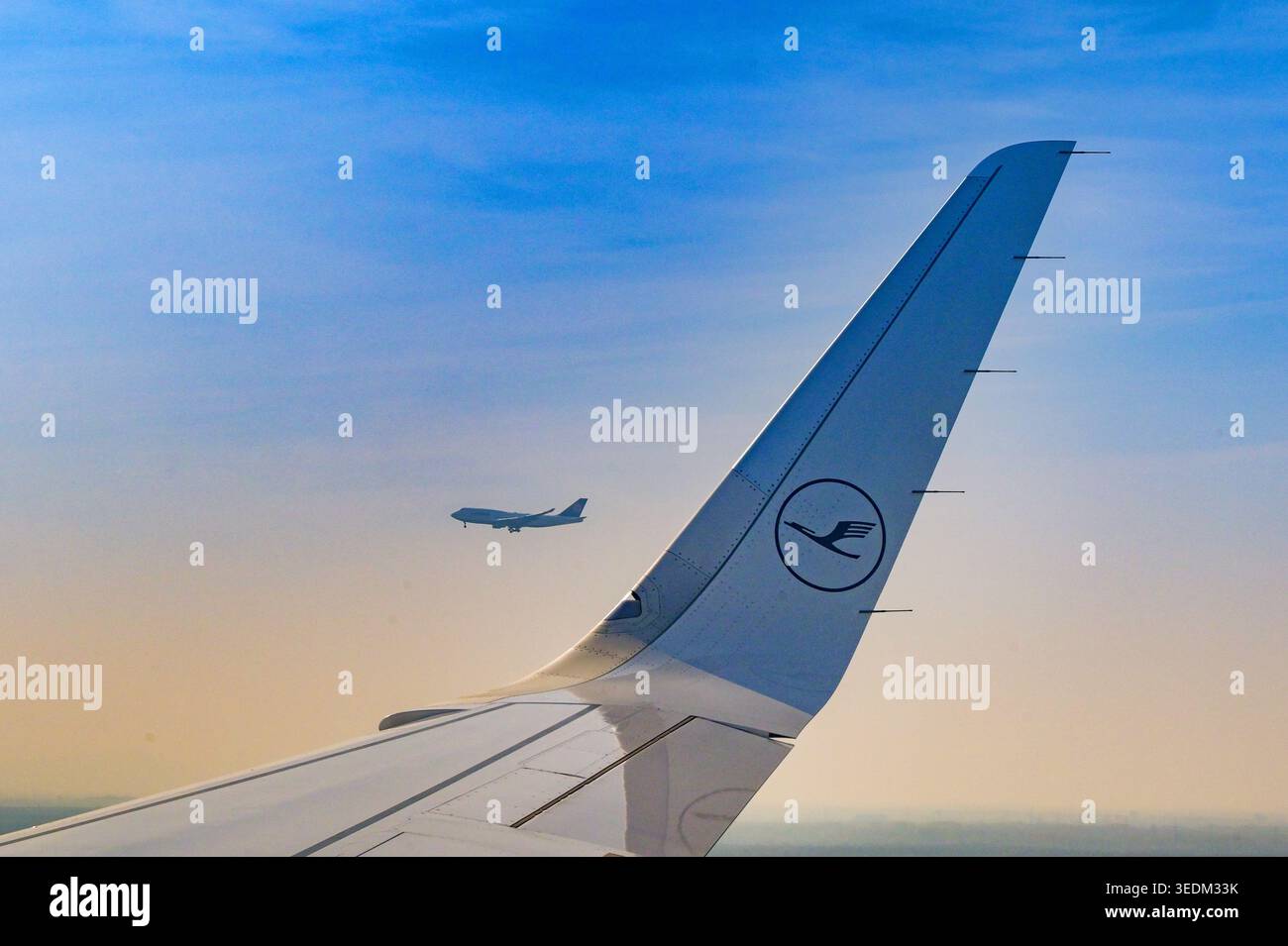 Frankfurt, Germany - 11 April 2026: Curved tip winglet of an Airbus ...