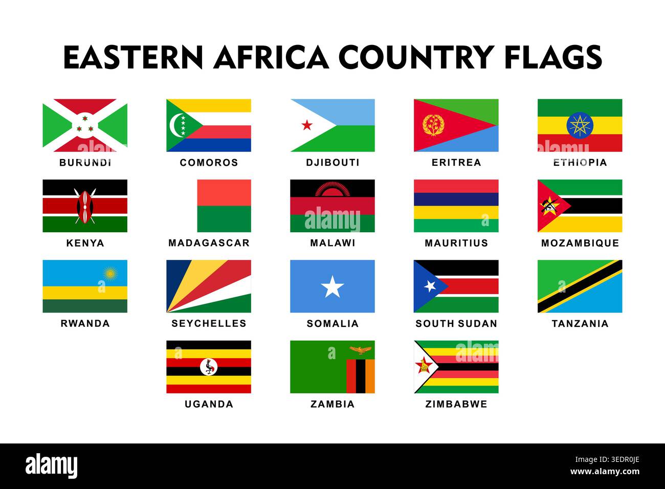 Eastern Africa Country Flags Collection Vector Set Isolated on white ...