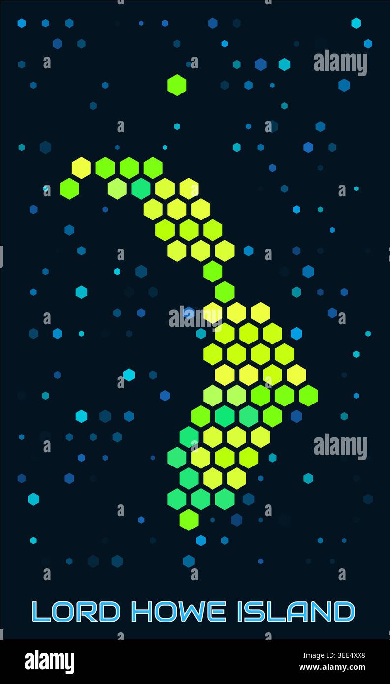 Lord Howe Island hexagon dots map. Digital style boundary shape. Lord ...
