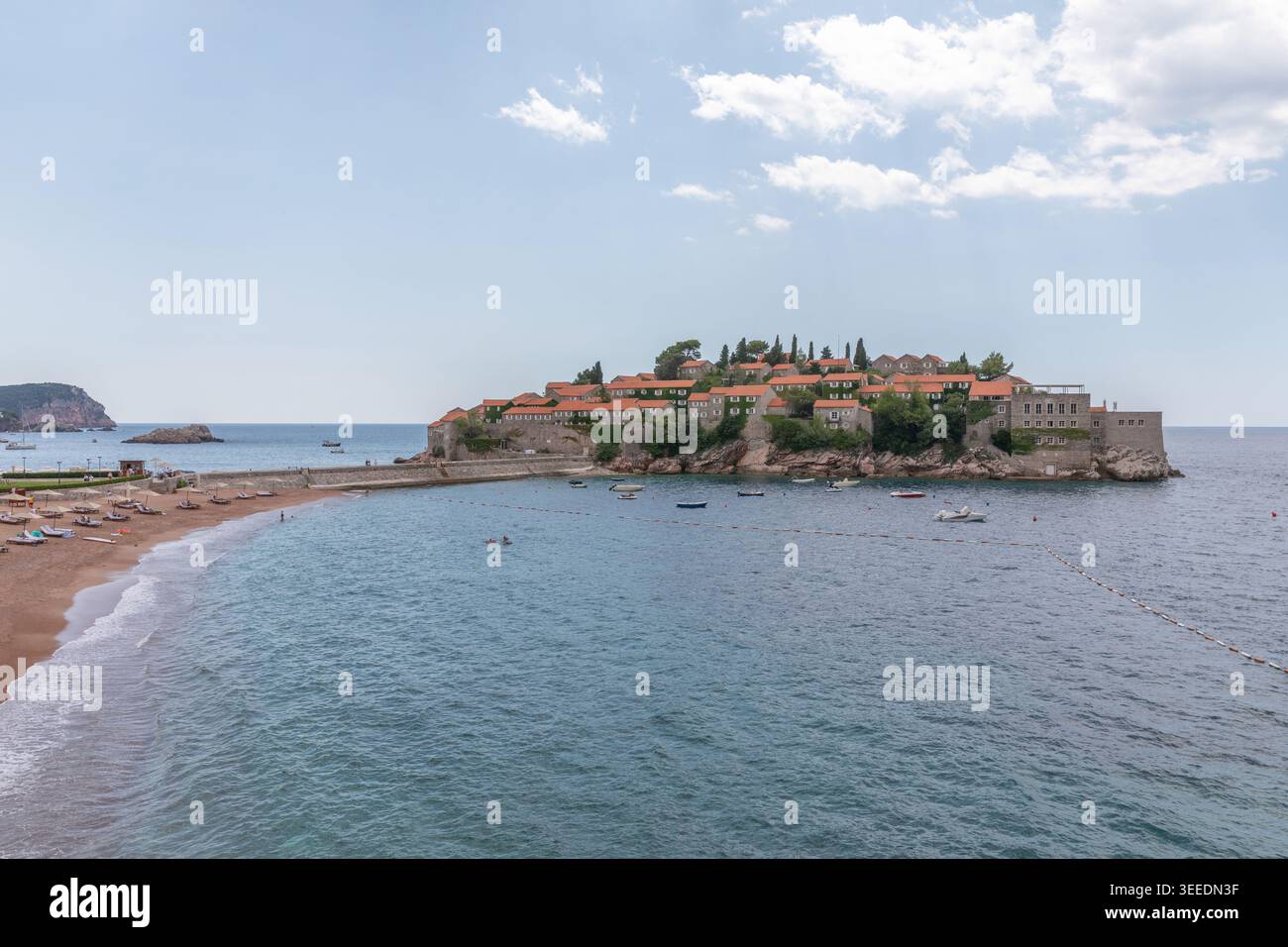 Sveti Stefan, Montenegro - August 4, 2025: Wide coastal landscape of ...
